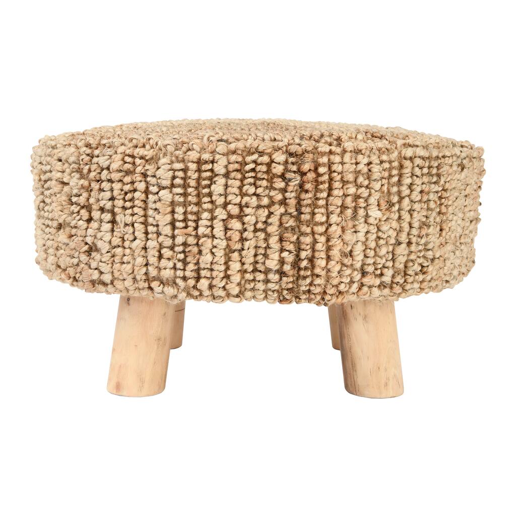 13"H Woven Jute Stool with Mango Wood Legs - Overstock - 31638182