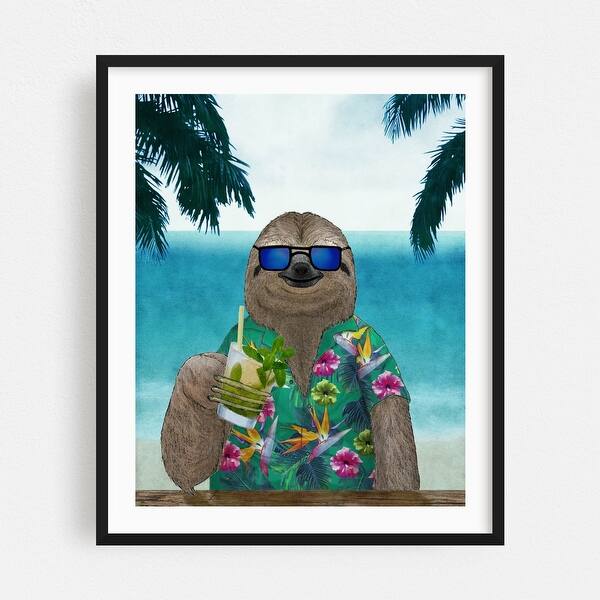 Sloth On Summer Drinking Mojito Digital Alcohol Tree Art Print/Poster ...