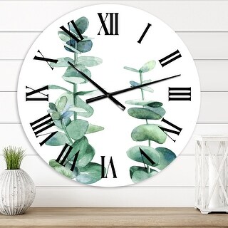 Designart 'Silver Blue Eucalyptus Branch' Tropical wall clock - Bed ...