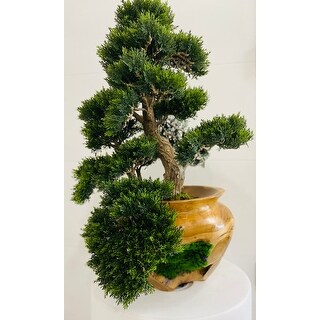 Small Bonsai Tree in Hand Carved Teak Vase - 27"H x 20"D x 20"W - Bed ...
