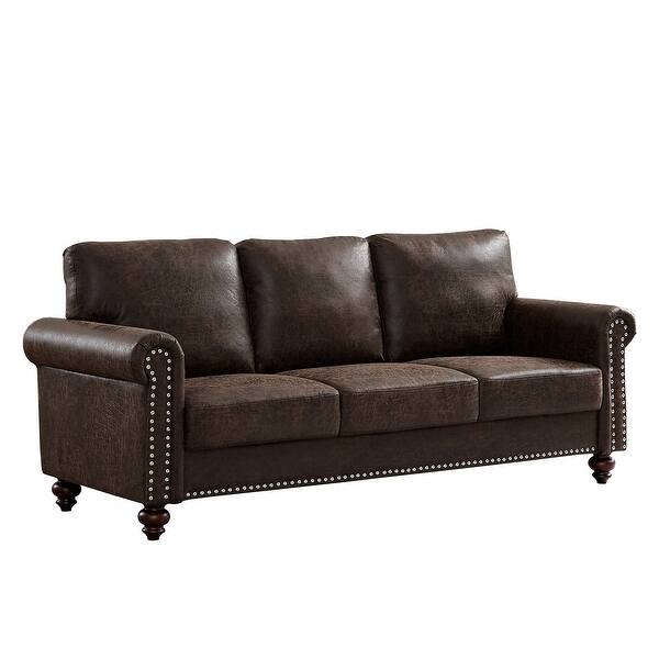 Tech Cloth Loveseat Sofa Dark Brown Lounge Thick Cushion Back Sofa 3 ...