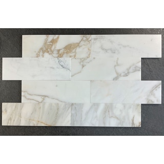 Calacatta Gold 4 x 12 Subway Wall and Floor Tiles - Case (5 Sheets ...