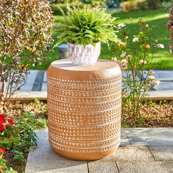 Glitzhome 18 H Modern MGO Faux Drum Garden Stool Plant Stand Accent Table On Sale Bed Bath Beyond 35084362