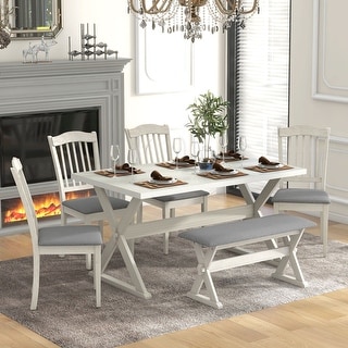 6-Piece Rustic Dining Table Chairs Set for 6, Wooden Trestle Dining ...