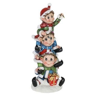 Exhart Hand Painted Stacked Christmas Elves with LED Lights Statuary on ...