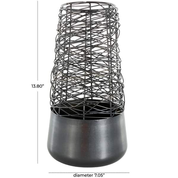 Black Metal Intertwined Wire Abstract Vase with Solid Matte Base - Bed ...