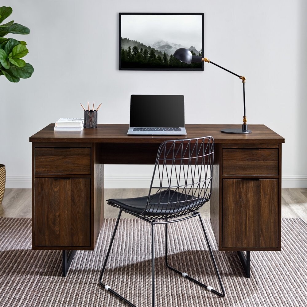 Modern Open Shelf Front Executive Desk Dark Walnut Bed Bath Beyond 37992336