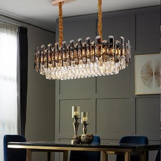 Smoked Gray Rectangle Crystal Ceiling Mount Chandelier - Bed Bath ...
