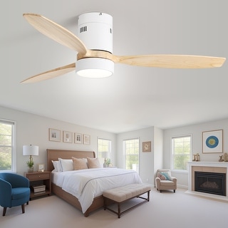 White Flush Mount Ceiling Fan Noiseless Wood Ceiling Fan Reversible ...