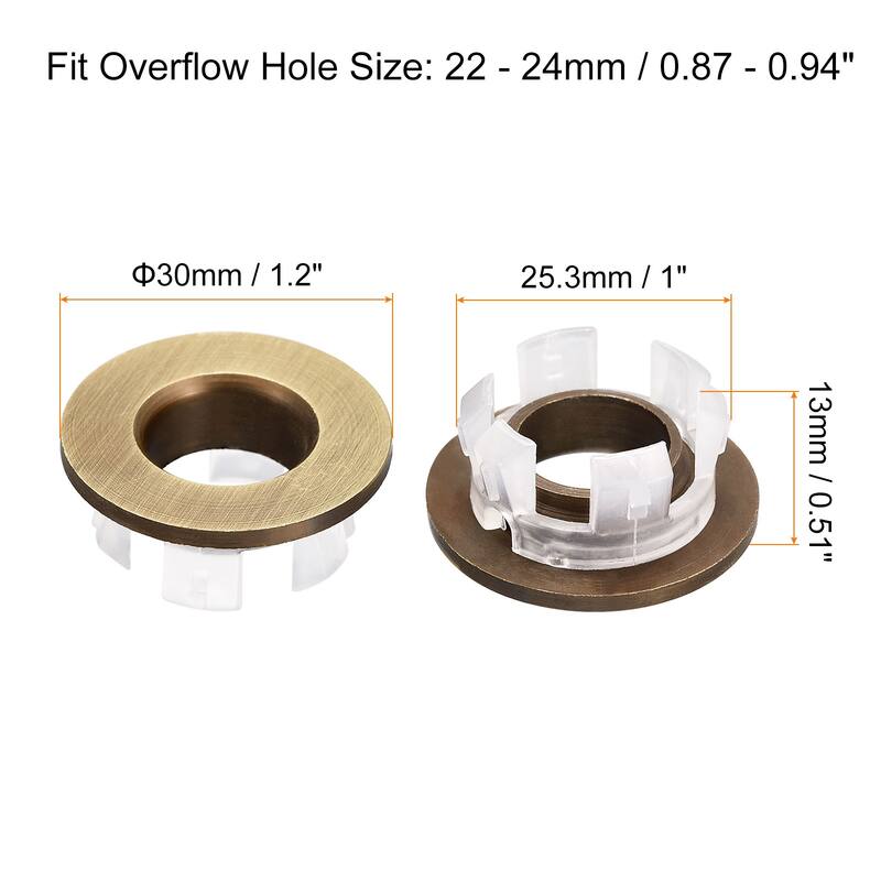 2Pcs 25.3mm Sink Trim Overflow Cover Ring Round Hole Insert in Caps ...