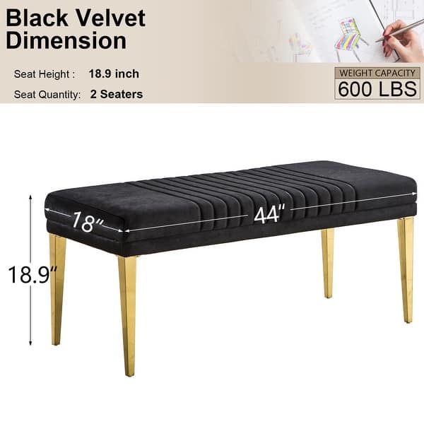 Modern Luxury Upholstered Bench Dining Room Channel Ottoman with Gold ...