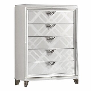 Beli 54 Inch 5 Drawer Tall Dresser Chest, Carved Acrylic Feet, Crisp ...