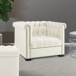 Ontario Modern Chesterfield Tufted Ivory Velvet Upholstered Arm Guest ...