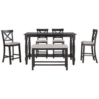 6-Piece Counter Height Dining Table Set with Shelf & Bench & Chairs ...