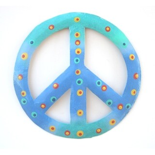 Coastal Teal Blue Peace Sign 8 Inch Wall Decor Haitian Metal - Bed Bath ...