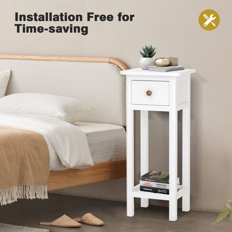 2 Tier Slim Nightstand Bedside Table with Drawer Shelf On Sale Bed Bath Beyond 37432898