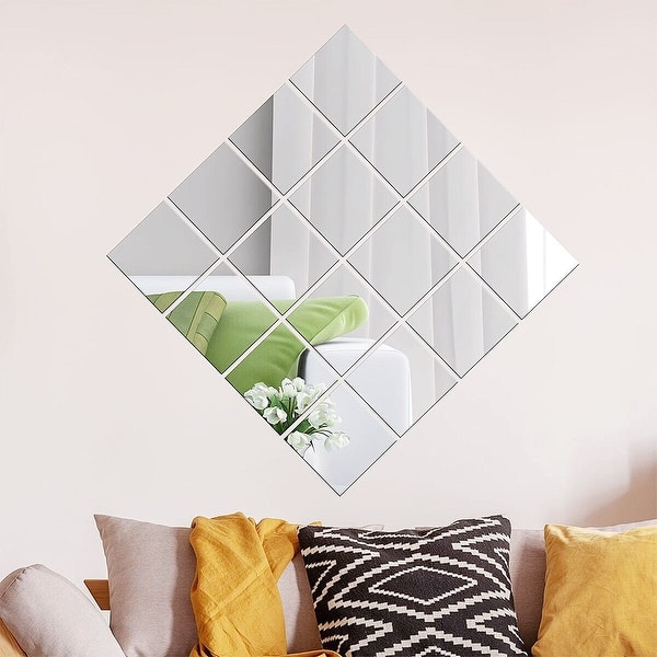 32Pcs Self-Adhesive Square Mirror Tiles for Bathroom Wall Decor - On ...