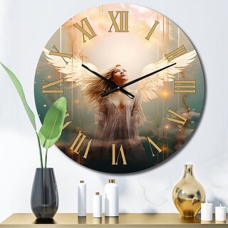 Designart "Glorious Ascending Angel" Fashion Woman Oversized Wall Clock ...