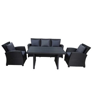 4-Piece Conversation Set Black Wicker Furniture Sofa Set - Bed Bath ...