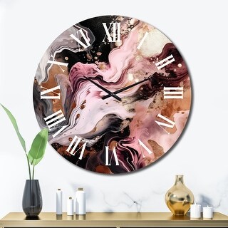 Designart "Pink Black Chromatic Agate I" Abstract Oversized Wall Clock ...