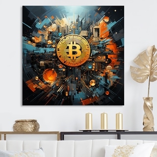 Designart "Golden Bitcoin Genesis II" Fashion Bitcoin Wall Art - Bed ...