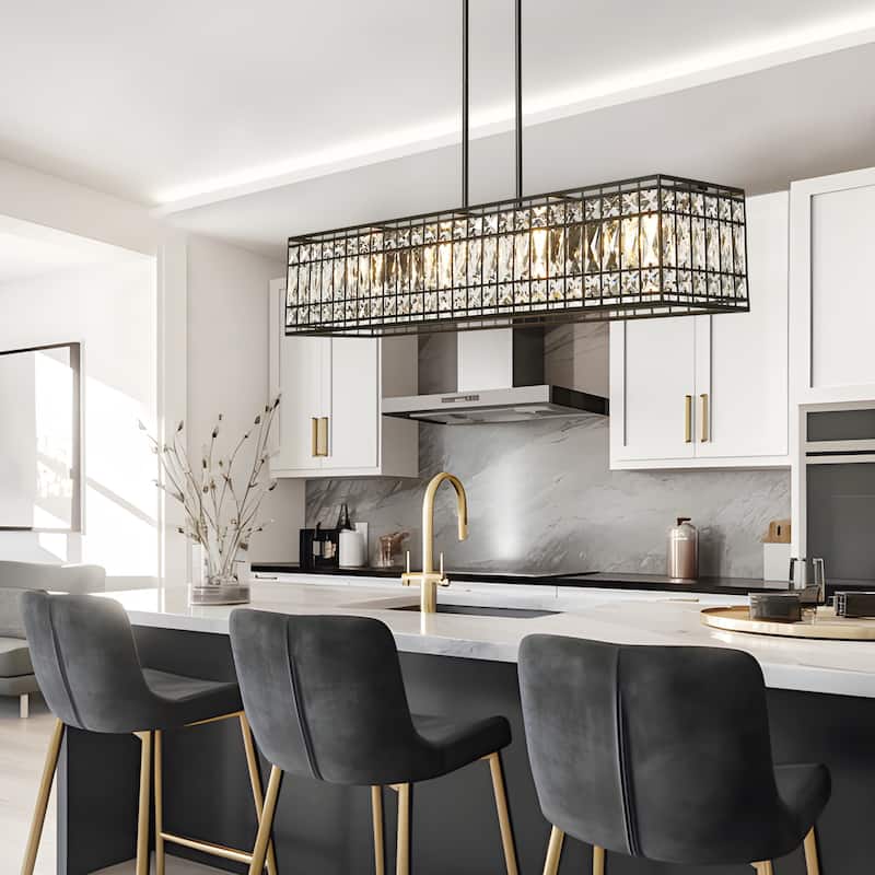 Modern Glam 4-Light Crystal Chandelier Black Rectangle Lighting for ...