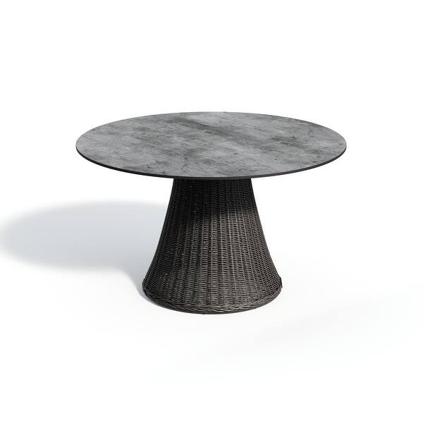 Tulle 48" Round Dining Table - Skyline HPL Top - Shadow Resin Wicker ...