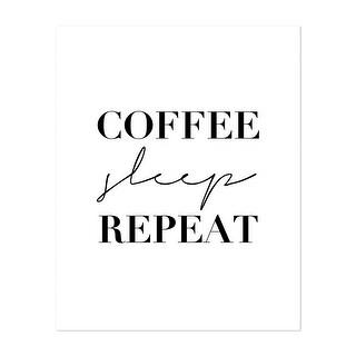 Coffee Sleep Repeat Typography Black White Minimal Art Print/Poster ...
