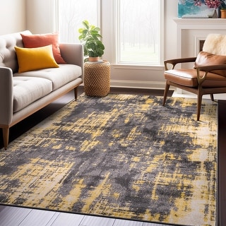 World Rug Gallery Contemporary Abstract Design Yellow Area Rug - Bed ...