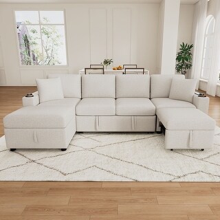U/L-Shaped Modular Sectional Sofa Convertible Sofa Bed wPull-Out Bed & Storage Ottoman, Chenille ...