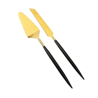 Set of 2 Shiny Gold Cake-Servers with Neat Black Handles - Bed Bath ...