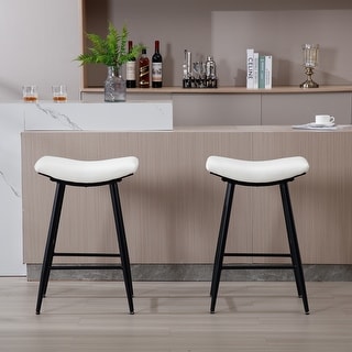 Cream Bar Stools Set of 2 Saddle Upholstered Bar Chair Without Back ...