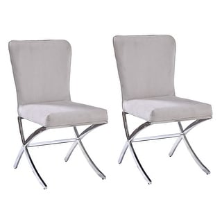 Beige and Chrome Side Chairs with Metal X Shape Legs (Set of 2) - Bed ...