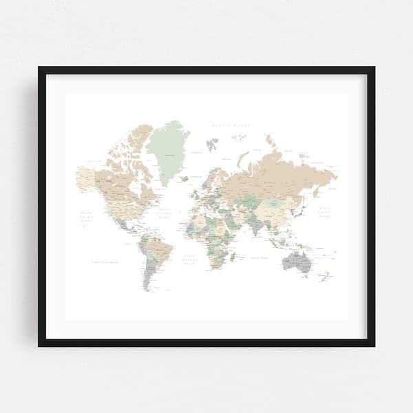 Muted Colors World Map with Cities Maps Pastels Art Print/Poster - Bed ...