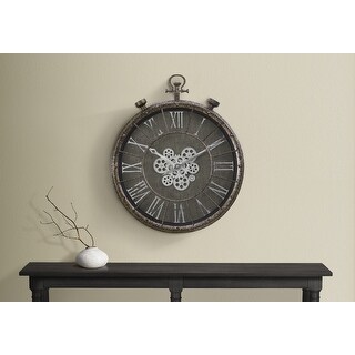 Clocks, 24" Round, Gear Mechanism, Wall Clock, Grey, Transitional - Bed ...