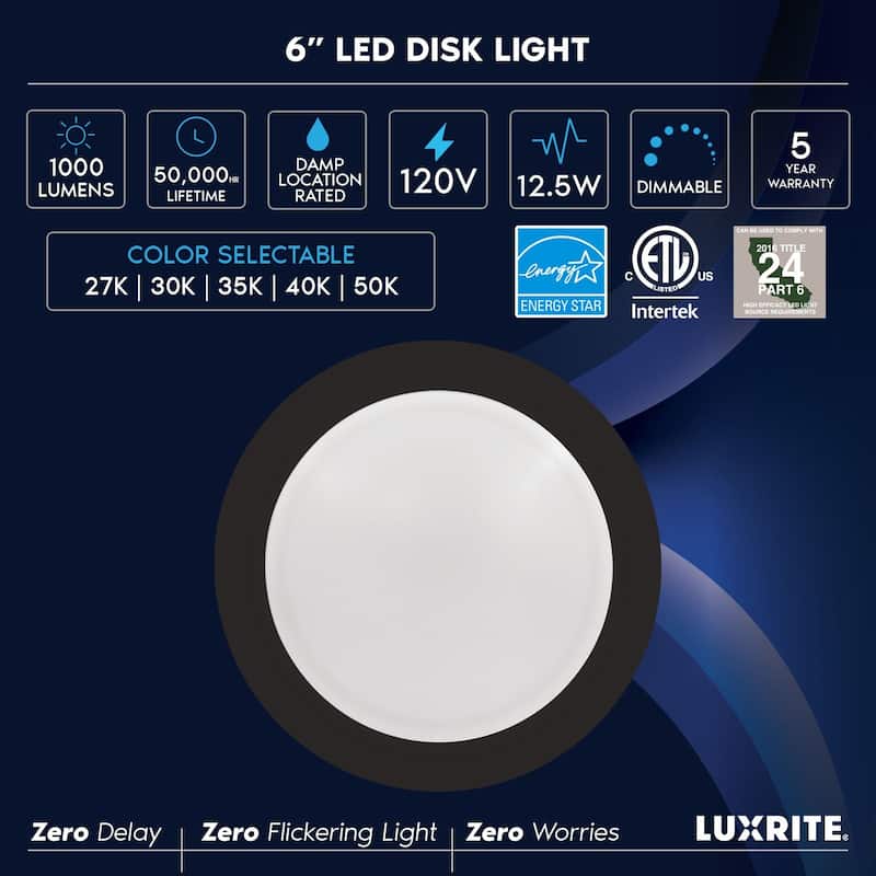 Luxrite 6 Inch LED Disk Lights, Dimmable Flush Mount Ceiling Light ...