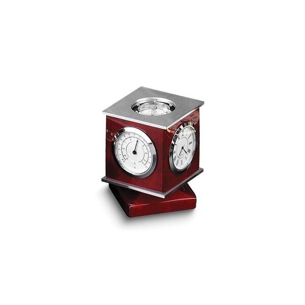 Curata Rosewood Finish Wooden Rotating Clock Compass Thermometer and ...