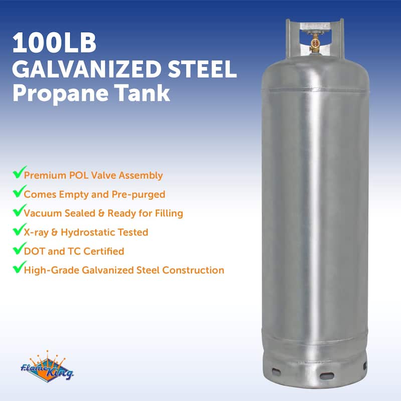 Flame King 100LB Galvanized Steel Propane Tank with POL Valve, Rust and ...