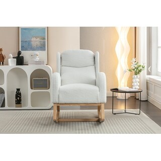 Refined Ivory Teddy Fabric Rocking Chair Featuring Classic Packet Wood ...