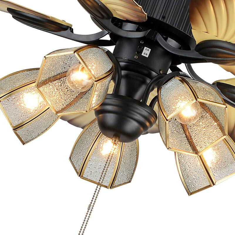 52" 5-Blade Palm Island Bronze Tropical Reversible Ceiling Fan with ...