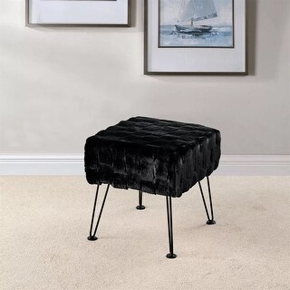 Soft Brick Faux Fur Ottoman Stool Cozy Fuzzy Bench Seat Black - Bed ...