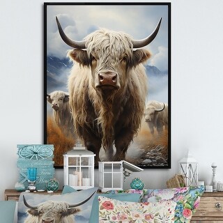 Designart "Yaks Grazing In Mountain" Yaks Framed Wall Decor - Bed Bath ...