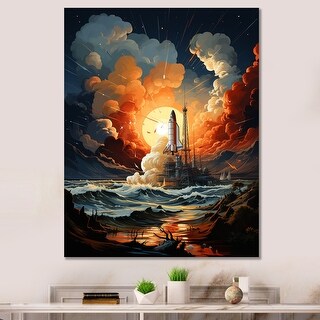Designart "Impressionist Cosmic Rocket Ship Voyage I" Rocketship Wall ...