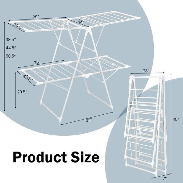 2-Level Foldable Clothes Drying Rack w/ Height-Adjustable Gullwings ...