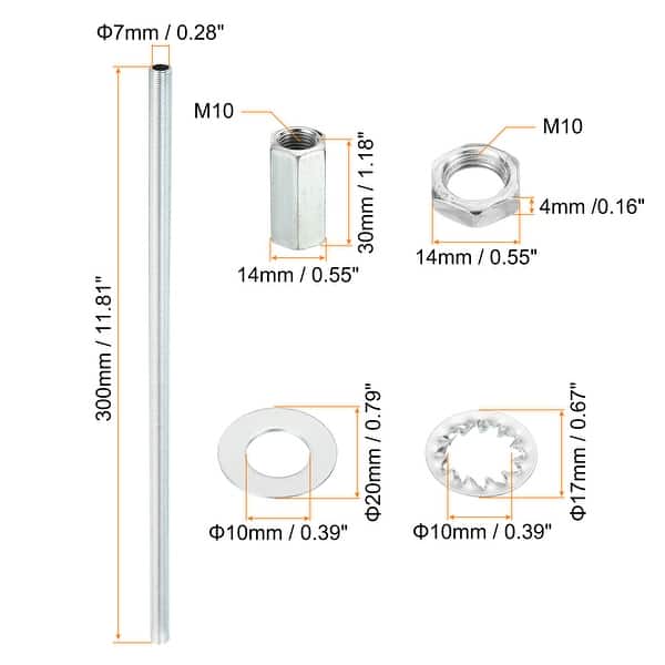 M10 Thread Lamp Pipe Kit Nuts Washers Fasteners Assortment Hardware ...