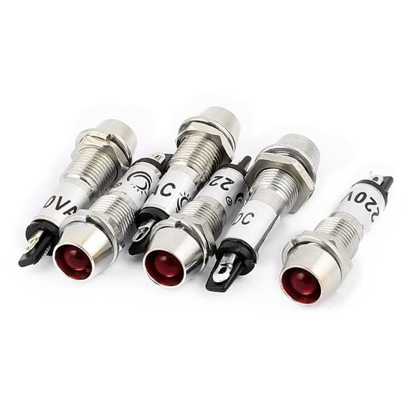 5Pcs AC 220V Red LED Metal Indicator Pilot Dash Light Signal Lamp - Bed ...