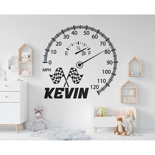 Custom Name Speedometer Wall Decal Racing Car Checkered Flags - Bed ...