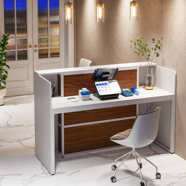 63 Inch LED Reception Front Counter Desk Table with Private Panels for ...