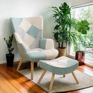 Comfy Creative Splicing Cloth Surface Side Armchair Chair with Ottoman ...