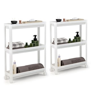 2 Pieces 3-Tier Slim Detachable Storage Cart with Drainage Holes and ...